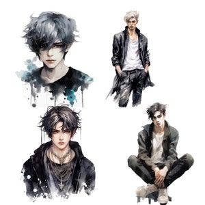 Gothic Boys Watercolor Clipart Bundle, Transparent PNG, Digital ...