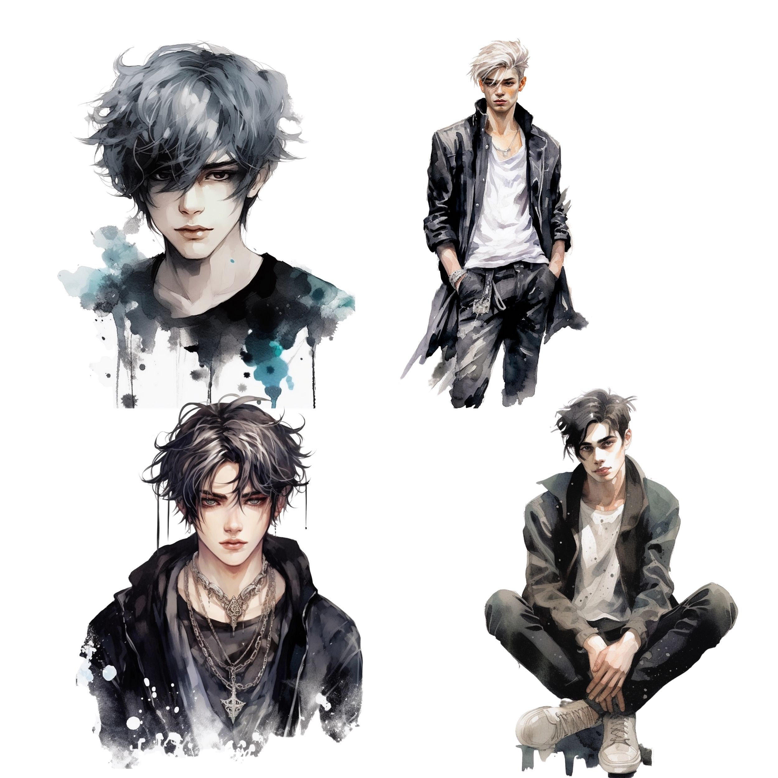 Gothic Boys Watercolor Clipart Bundle, Transparent PNG, Digital ...