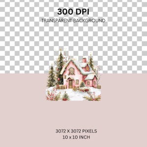 Christmas Pink Cabin Watercolor Clipart Bundle, Transparent Png,holiday ...