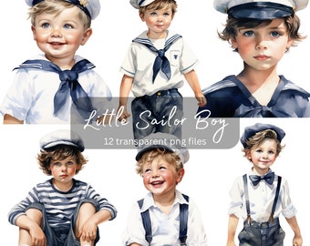 Little Sailor Boy Watercolor Clipart Bundle, Transparent PNG, Digital ...