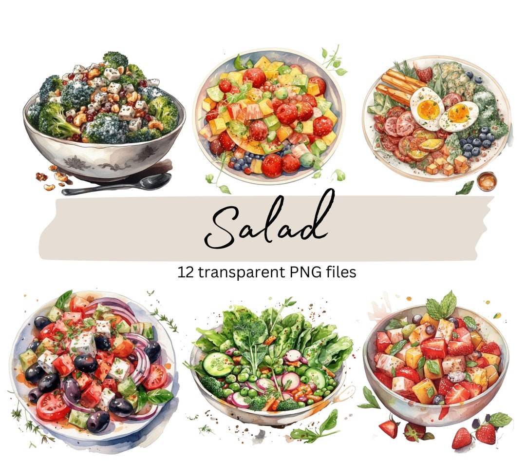 Summer Salad Watercolor Clipart Bundle, Transparent PNG, Digital ...
