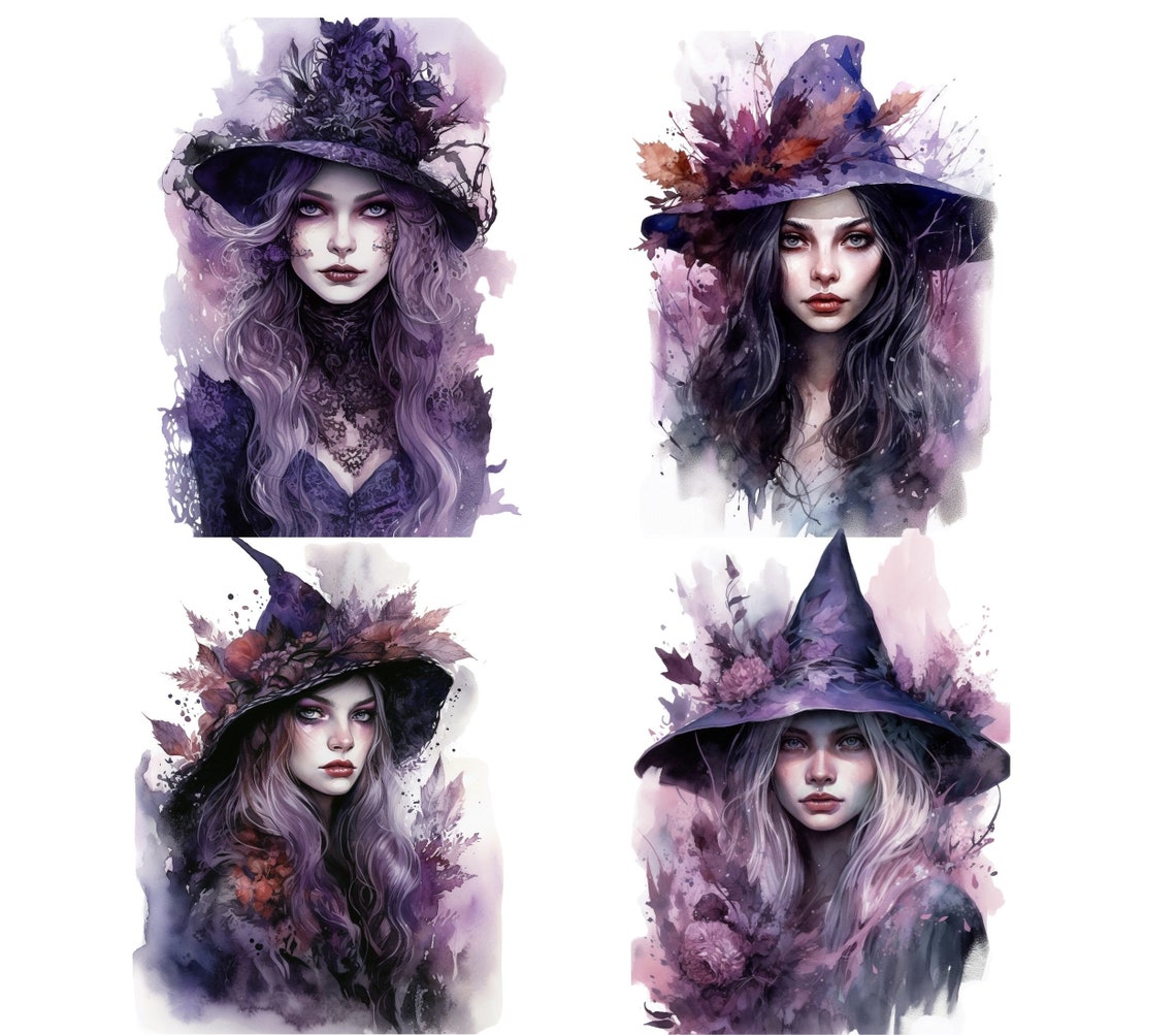 Witch Watercolor Clipart Bundle, Transparent PNG, Digital Download ...
