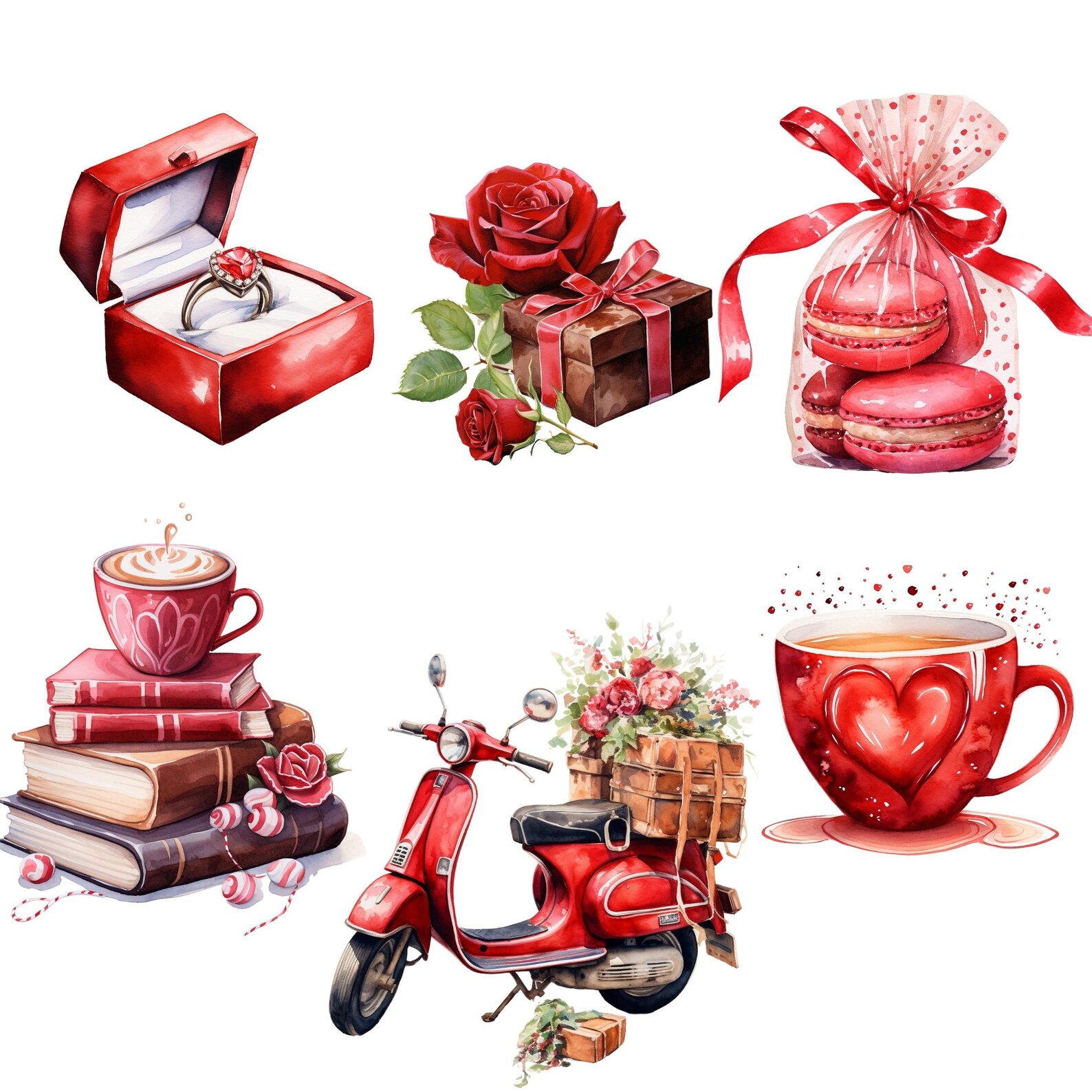 Valentines Day Watercolor Clipart Bundle, Transparent PNG, Digital ...