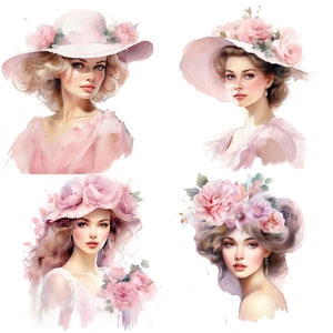 Pink Lady Vintage Watercolor Clipart Bundle, Transparent PNG, Digital ...