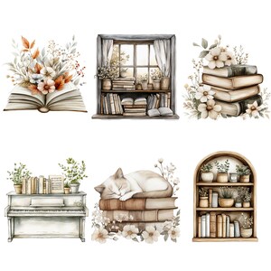 Fall Cozy Reading Watercolor Clipart, Cottagecore Bookworm, Transparent ...