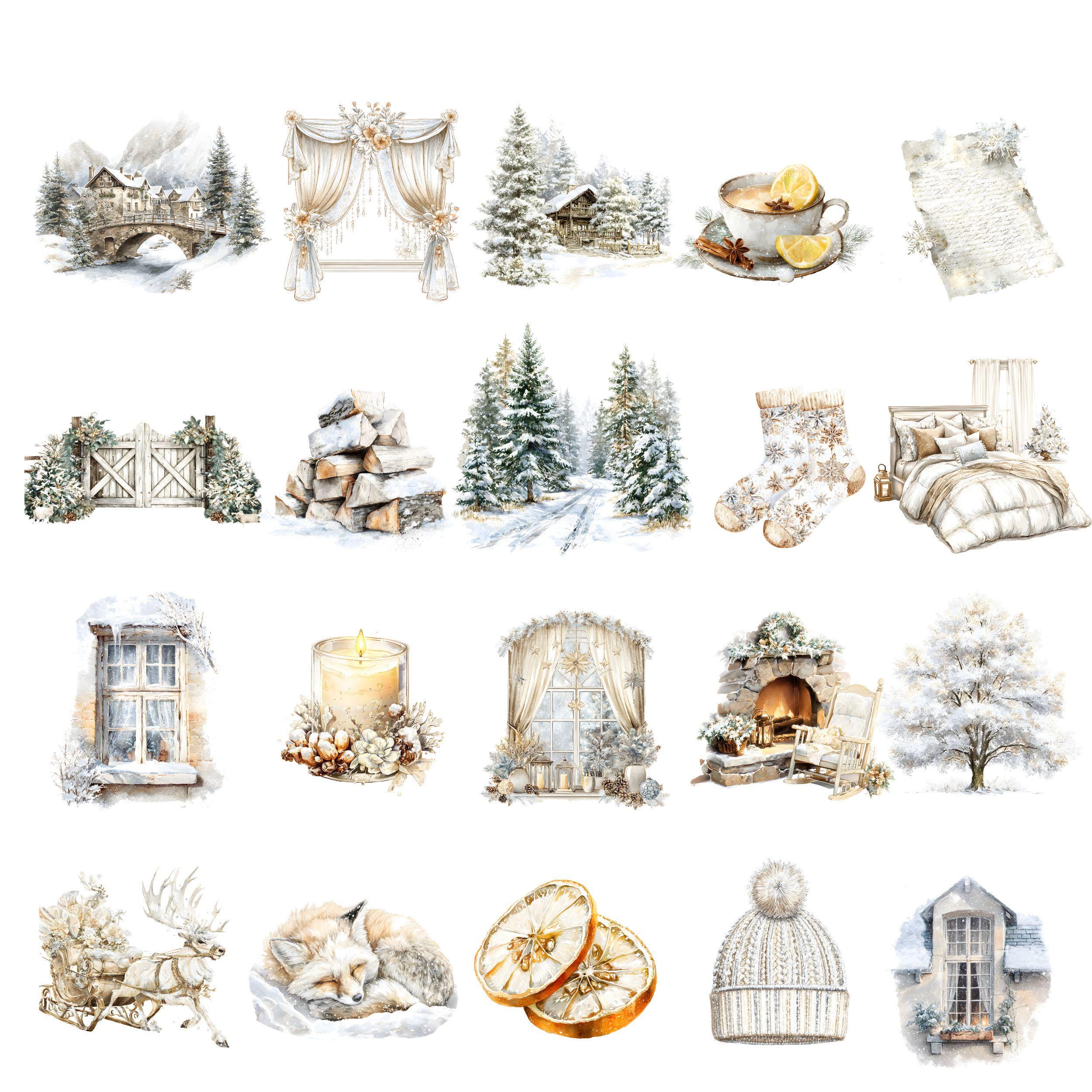 Winter Whispers Watercolor Clipart Bundle, Transparent PNG, Digital ...