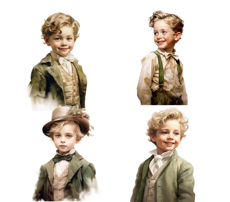 Victorian Vintage Little Boy Watercolor Clipart Bundle, Transparent PNG ...
