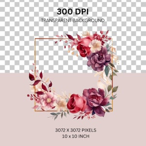 Burgundy Floral Watercolor Clipart Bundle, Transparent Png,digital ...