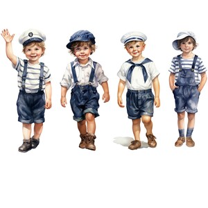 Little Sailor Boy Watercolor Clipart Bundle, Transparent PNG, Digital ...