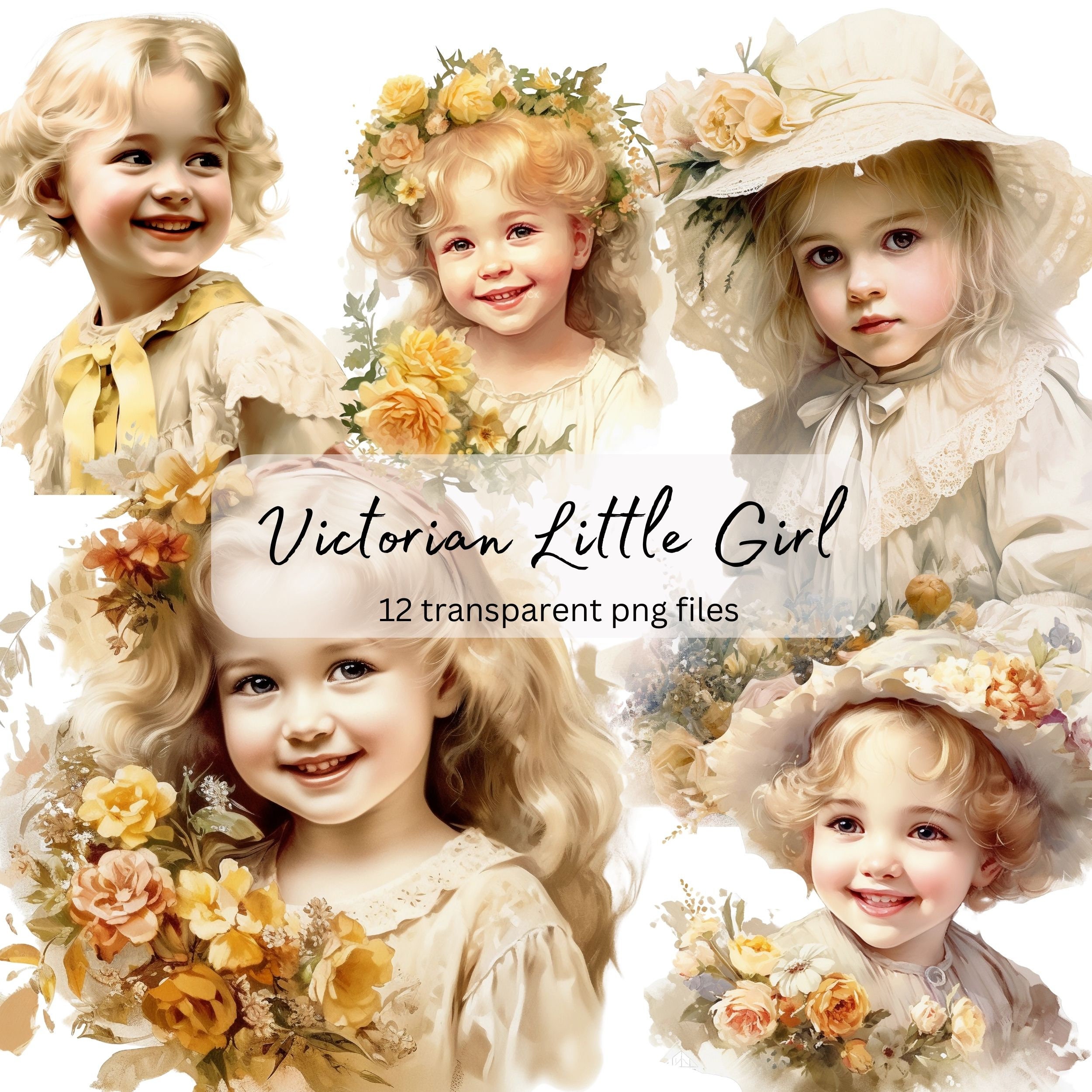 Victorian Vintage Little Girl Watercolor Clipart Bundle - Etsy