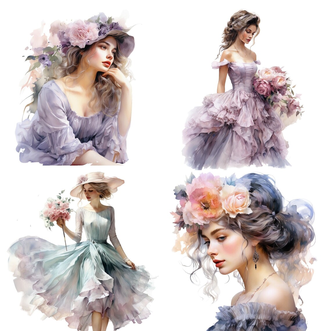 Renaissance Lady Vintage Watercolor Clipart Bundle - Etsy