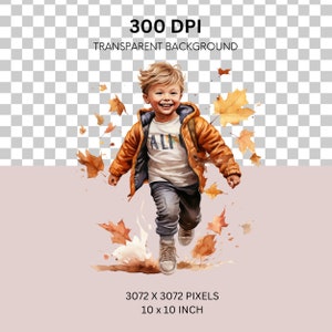 Autumn Little Boy Watercolor Clipart Bundle, Transparent PNG, Digital ...