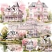 Spring Victorian House Watercolor Clipart Bundle, Transparent PNG, Cute ...