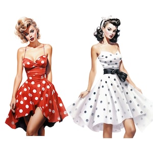Polka Dot Pin up Girls Watercolor Clipart Bundle, Transparent PNG ...