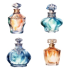 Perfume Bottles Watercolor Clipart Bundle, Transparent PNG, Digital ...