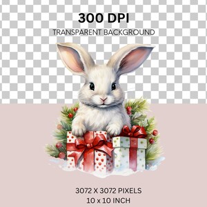 Christmas Bunny Rabbit Watercolor Clipart Bundle, Transparent PNG, Cute ...