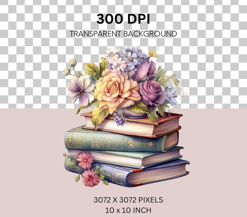 Floral Books Watercolor Clipart Bundle, Transparent PNG, Digital ...