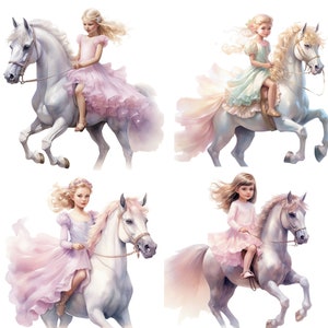Little Girl Riding Horse Watercolor Clipart , Transparent PNG, Digital ...