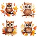 Autumn Owls Watercolor Clipart, Transparent PNG, Digital Download, Card ...