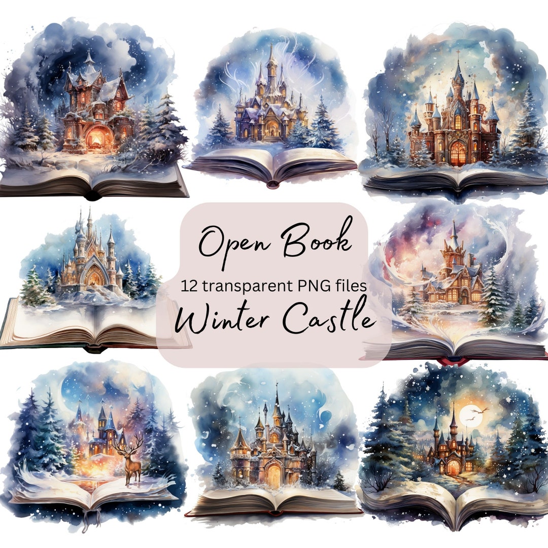 Open Book Winter Castle Watercolor Clipart Bundle, Transparent PNG ...