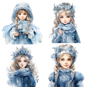 Little Winter Princess Watercolor Clipart Bundle, Transparent PNG, Cut ...