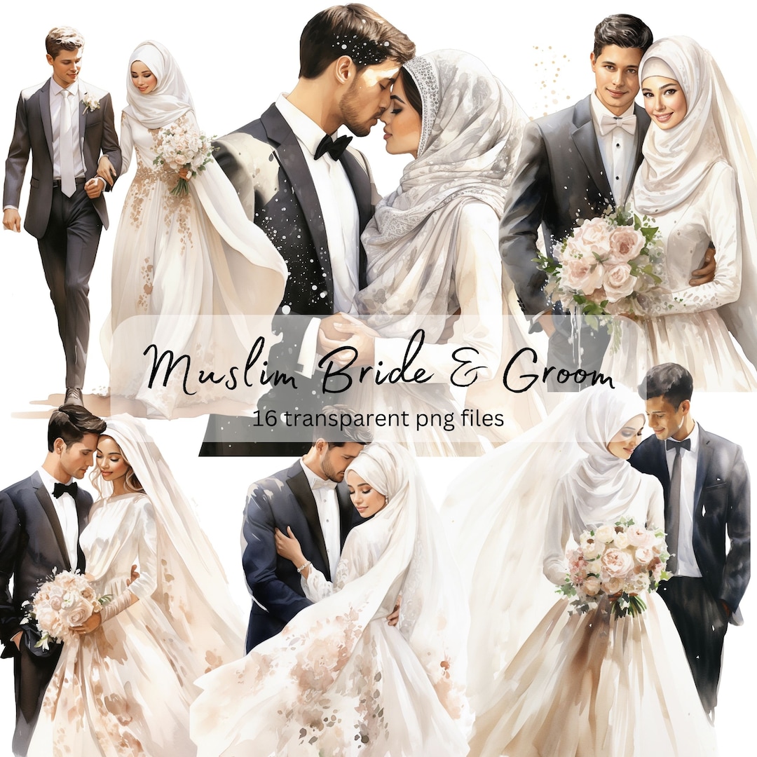Muslim Bride Groom Watercolor Clipart Bundle,transparent Png,wedding ...