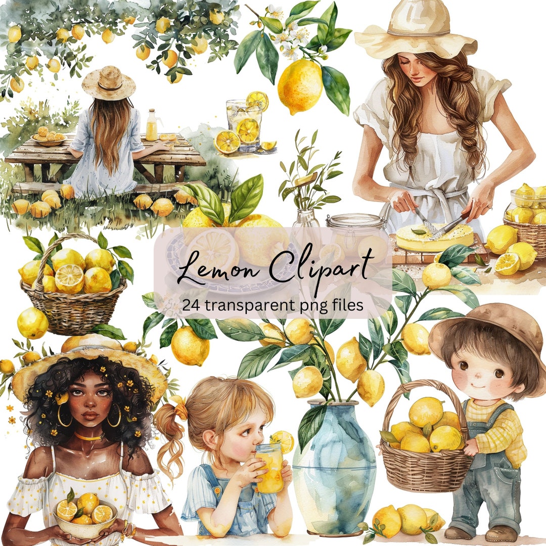 Lemon Watercolor Clipart Bundle, Transparent PNG, Summer Life Clipart ...