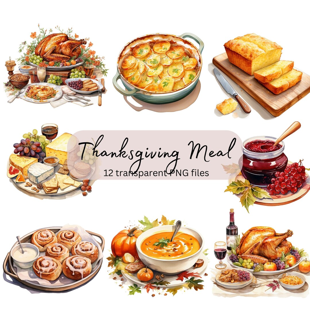 Thanksgiving Meal Watercolor Clipart Bundle, Transparent PNG, Digital ...