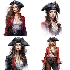 Pirate Girls Watercolor Clipart Bundle, Transparent PNG, Pretty Girls ...