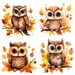 Autumn Owls Watercolor Clipart, Transparent PNG, Digital Download, Card ...
