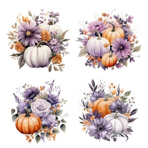 Purple Pumpkins Watercolor Clipart Bundle, Transparent PNG, Digital ...