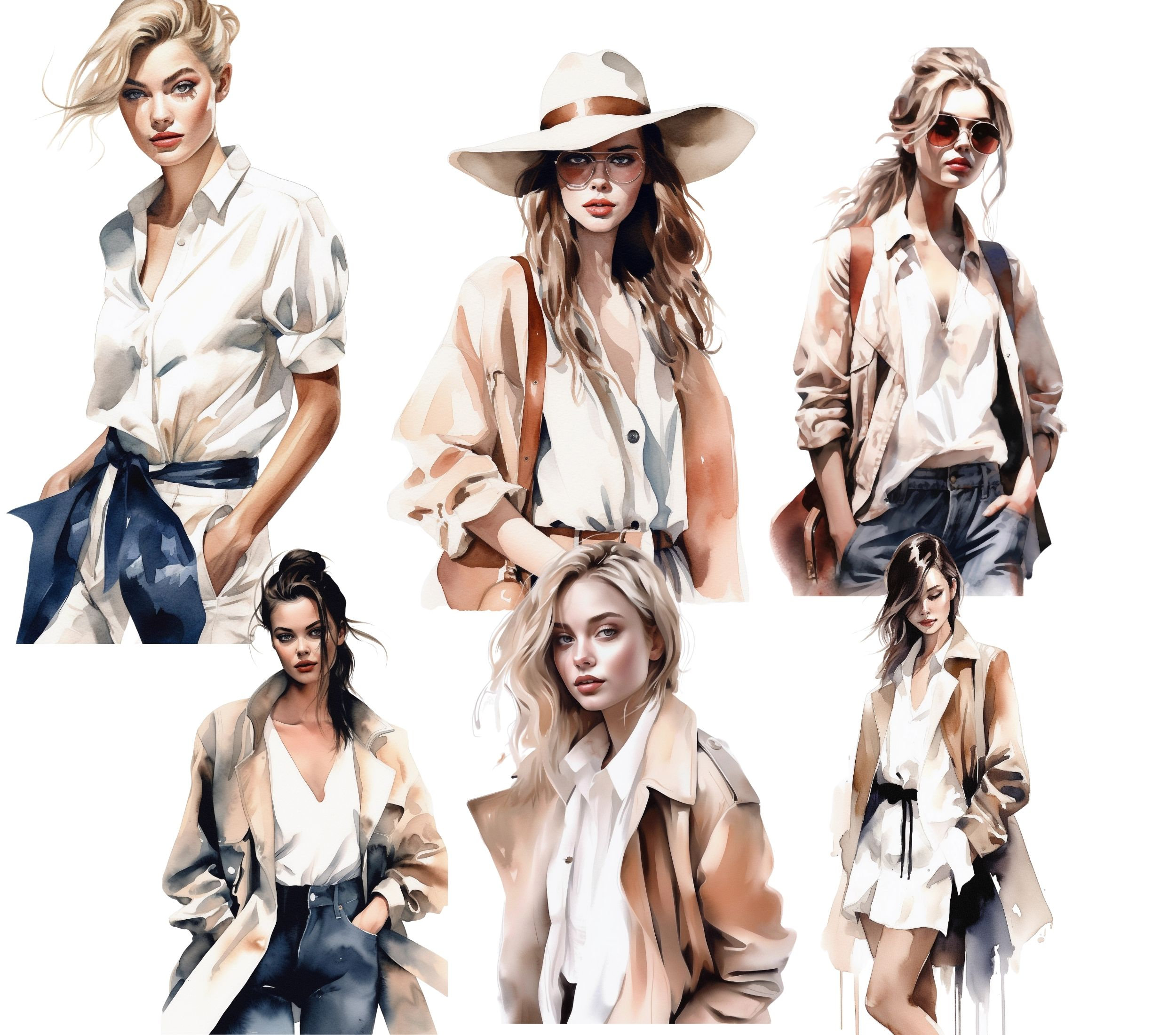 Fashion Girl Watercolor Clipart Bundle Transparent PNG - Etsy UK