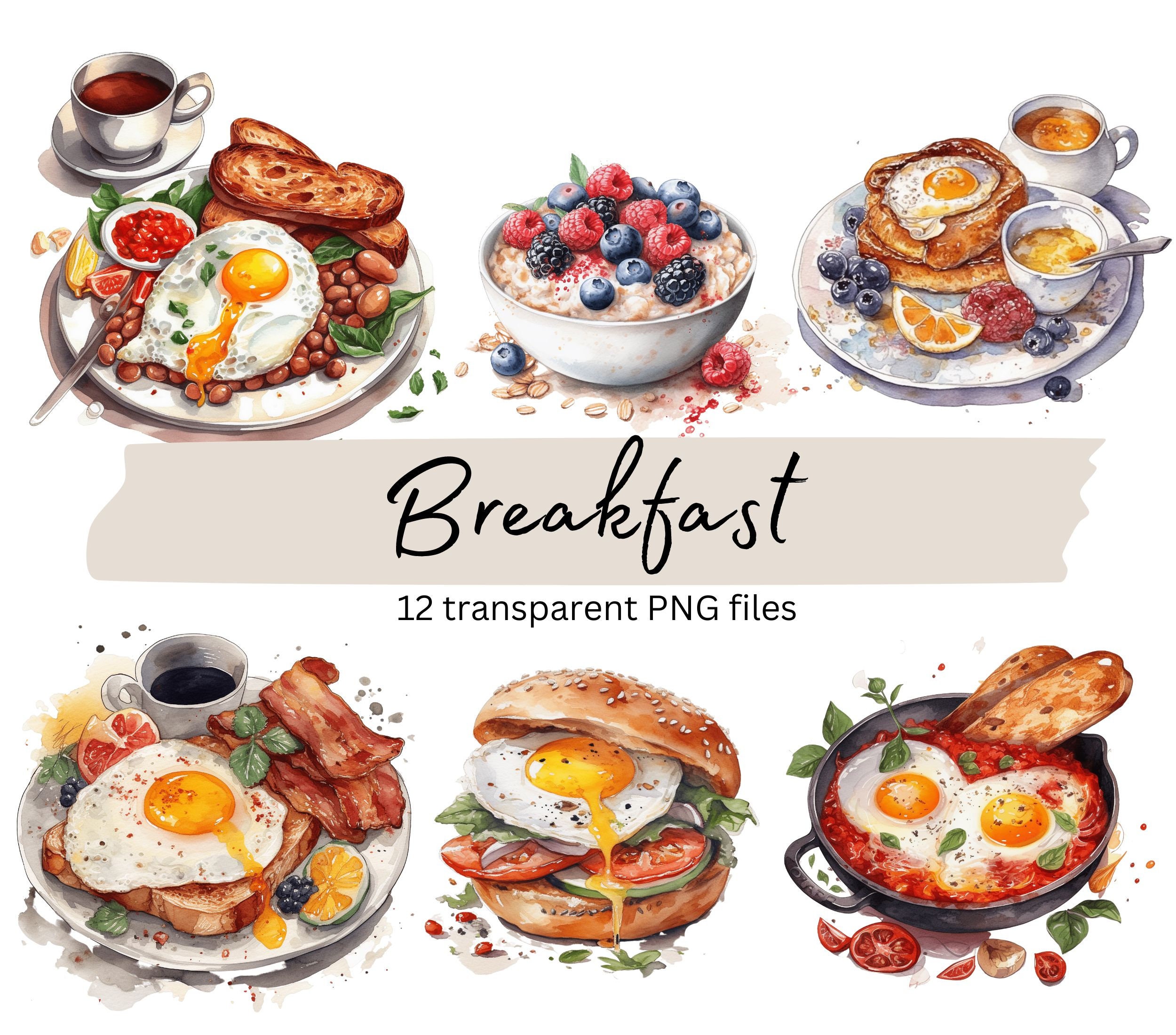 Breakfast Watercolor Clipart Bundle Transparent PNG Digital - Etsy