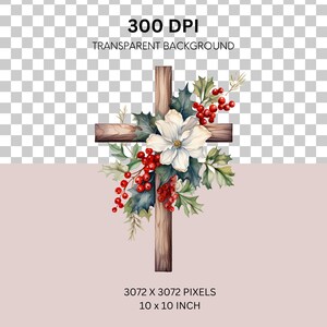 Christmas Cross Clipart Watercolor Bundle,transparent Png,religious ...