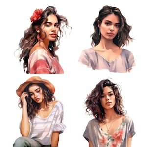 Latino Girls Watercolor Clipart Bundle, Transparent PNG, Digital ...