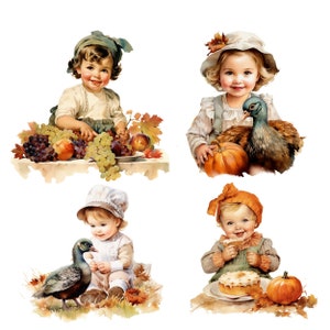 Thanksgiving Vintage Baby Watercolor Clipart Bundle, Transparent PNG ...