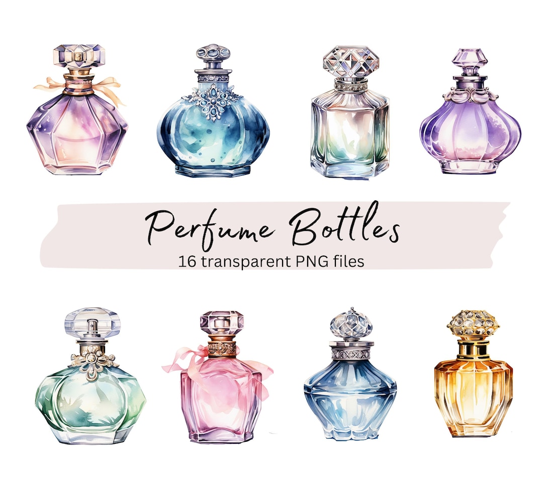 Perfume Bottles Watercolor Clipart Bundle, Transparent PNG, Digital ...