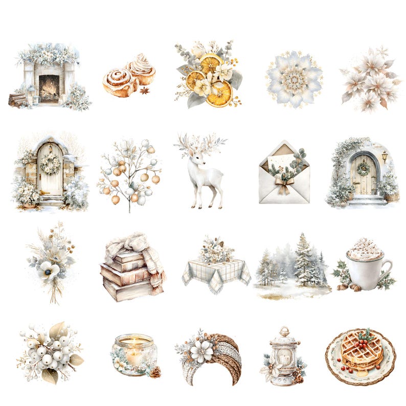 Winter Whispers Watercolor Clipart Bundle, Transparent PNG, Digital ...