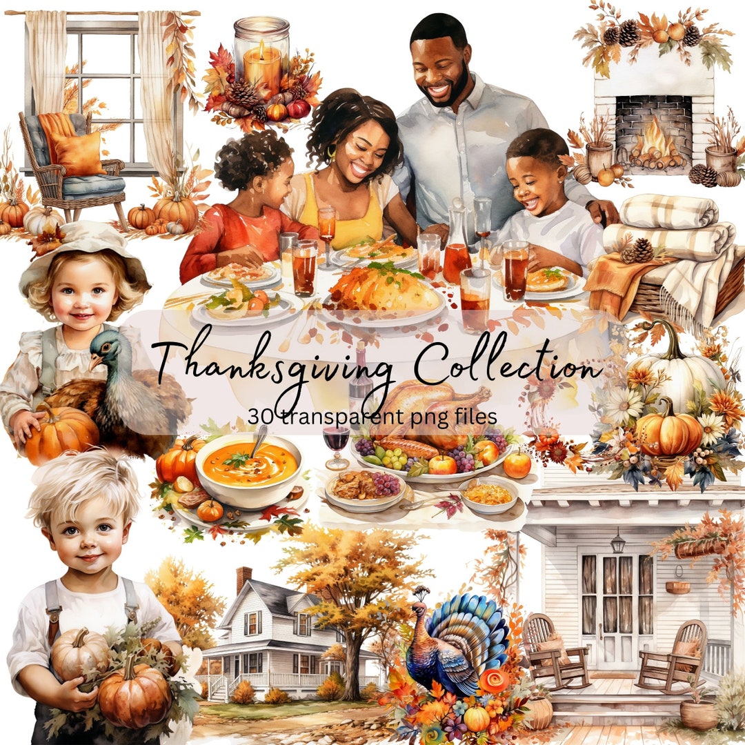 Thanksgiving Watercolor Clipart Bundle, Transparent PNG, Digital ...