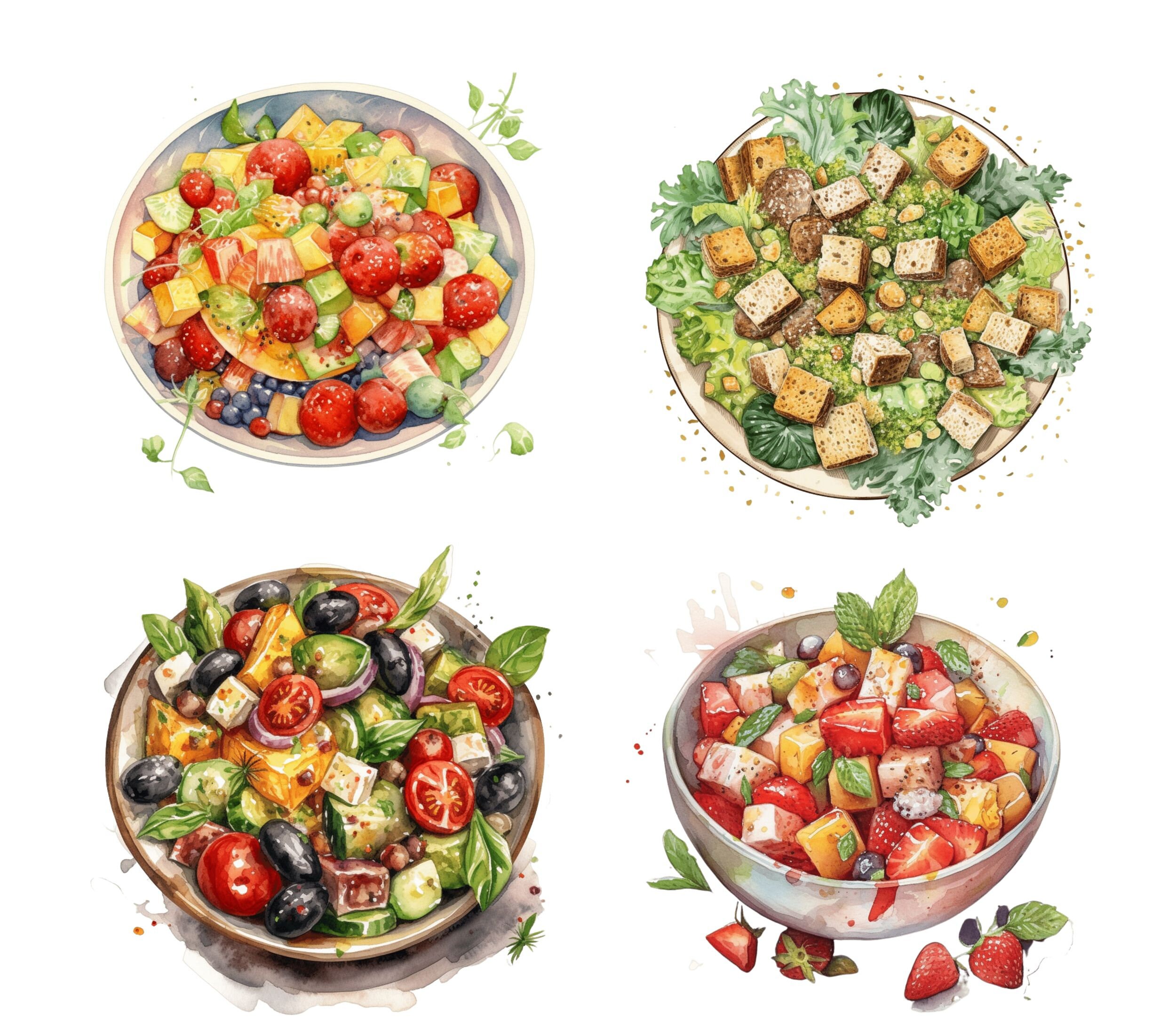 Summer Salad Watercolor Clipart Bundle, Transparent PNG, Digital ...