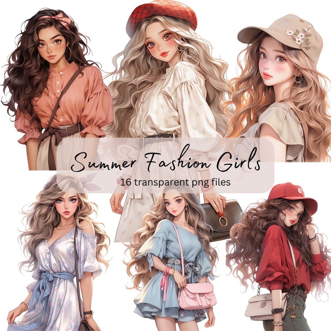 Summer Fashion Girls Watercolor Clipart Bundle, Transparent PNG ...