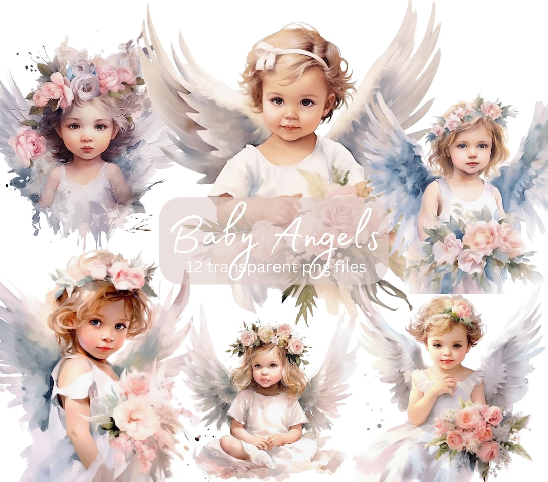 Baby Girl Angels Watercolor Clipart Bundle, Transparent PNG, Cute Girls ...
