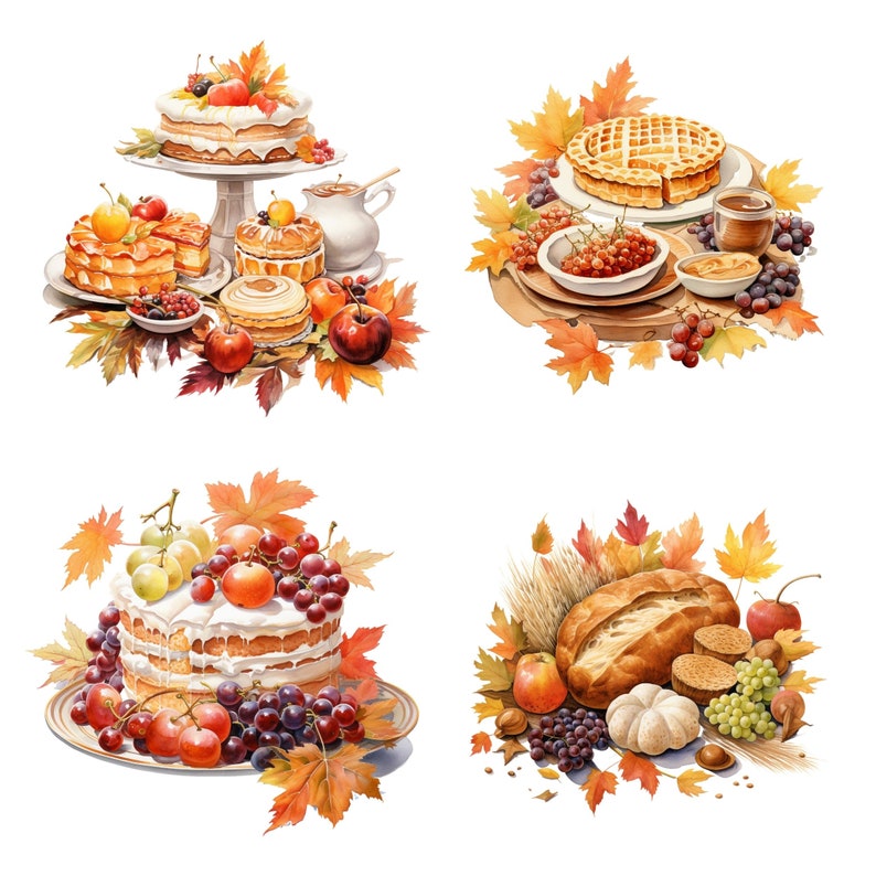 Autumn Baking Watercolor Clipart Bundle, Transparent PNG, Digital ...