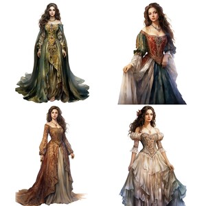 Royal Medieval Girls Vintage Watercolor Clipart Bundle, Transparent PNG ...