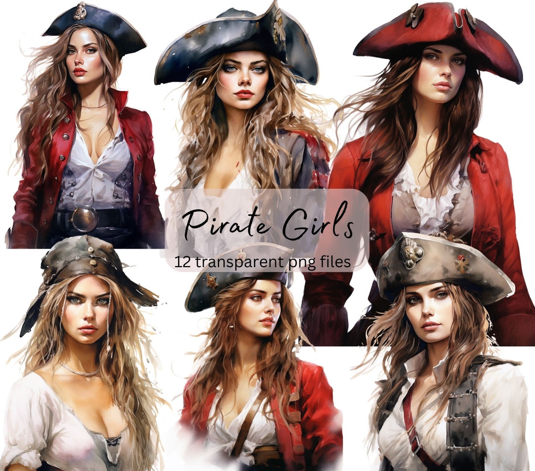 Pirate Girls Watercolor Clipart Bundle, Transparent PNG, Pretty Girls ...