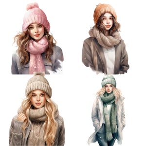 Winter Cottage Girl Watercolor Clipart Bundle, Transparent PNG, Digital ...