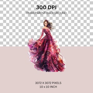Girl in Red Dress Watercolor Clipart Bundle, Transparent PNG, Digital ...