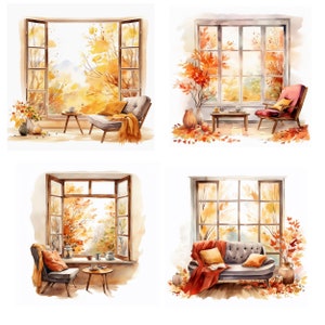Cozy Fall Window Clipart Bundle, Autumn Home Wall Art, High Res Jpegs ...