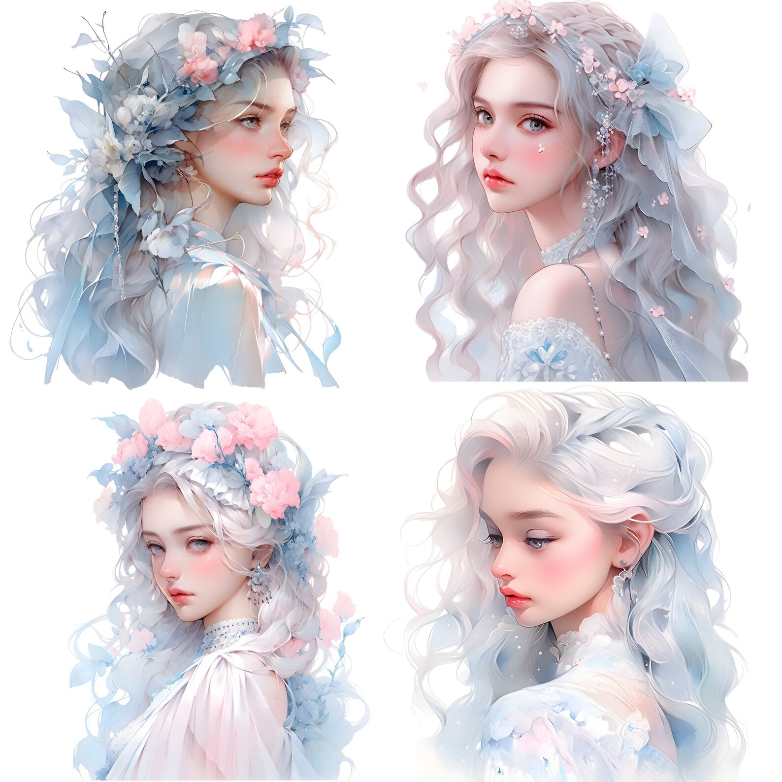 Dreamy Crystal Girls Watercolor Clipart Bundle, Transparent PNG, Pretty ...