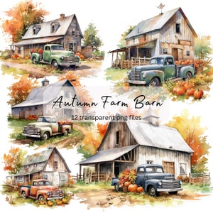 Fall Farm Barns Watercolor Clipart, Transparent PNG, Fantacy Clipart ...